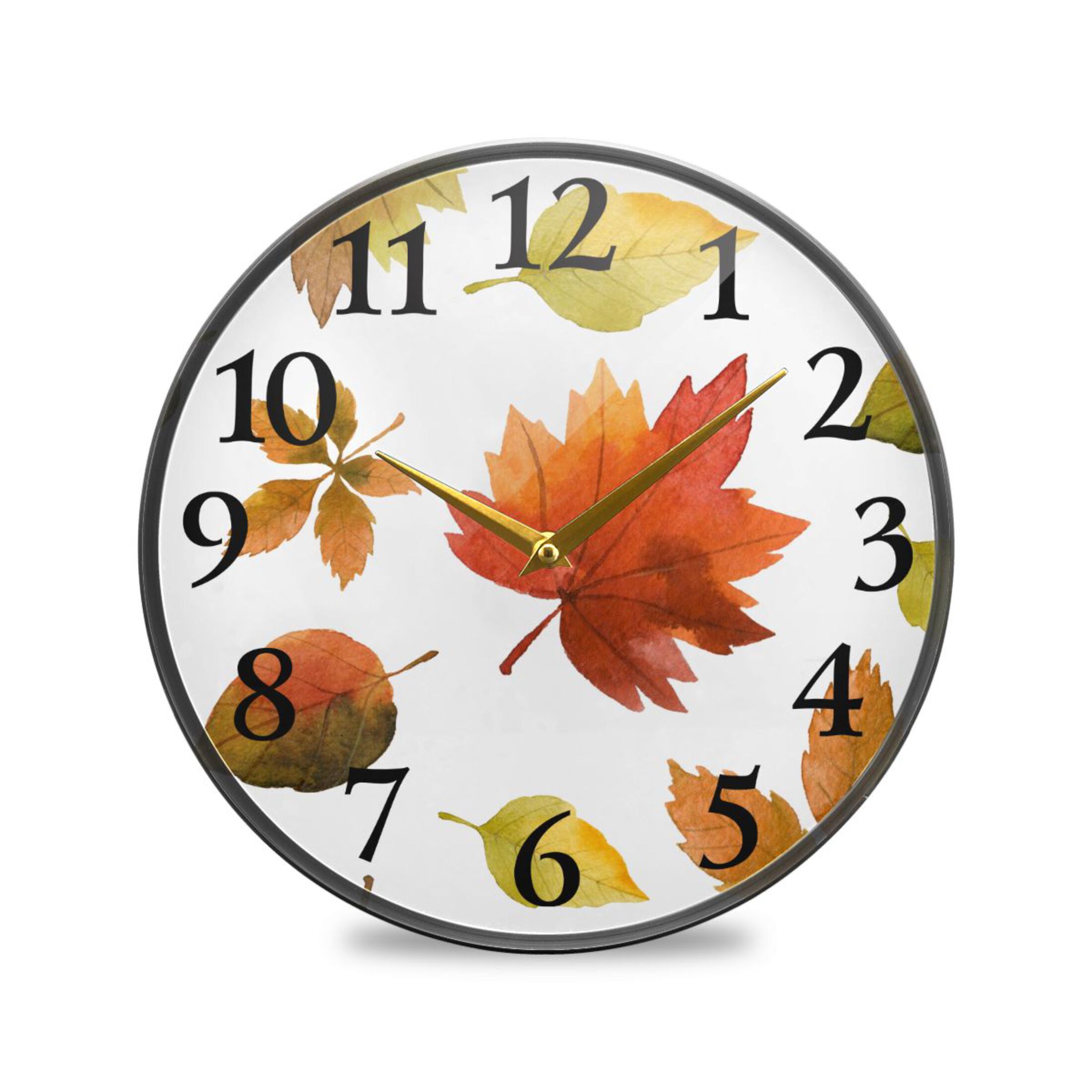 Autumn Leaves Thanksgiving Wall Clocks Battery Operated 11.9 Inch Round ...