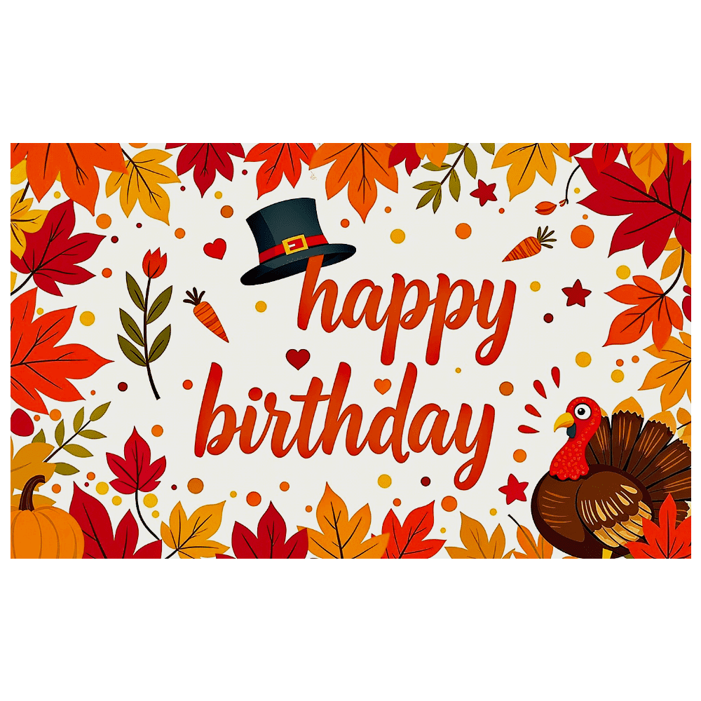Autumn Leaves Themed Happy Birthday Banner with Turkey Hat and Veggies ...