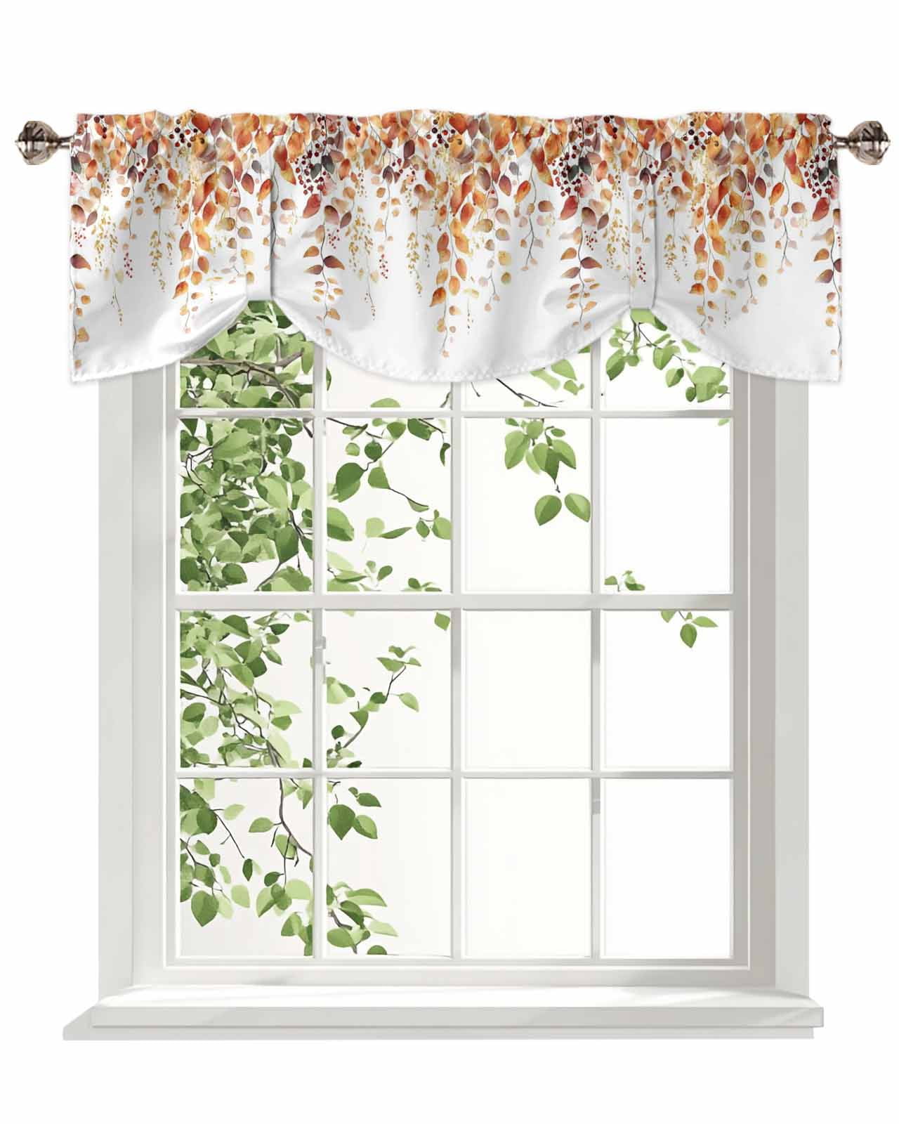 Autumn Leaves Tie Up Valances Curtain, Adjustable Kitchen Watercolor ...
