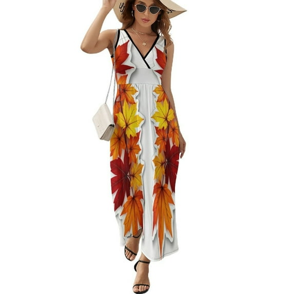 Autumn Leaves Vibrant And Beautiful Dress Fashion Boho Beach Long ...
