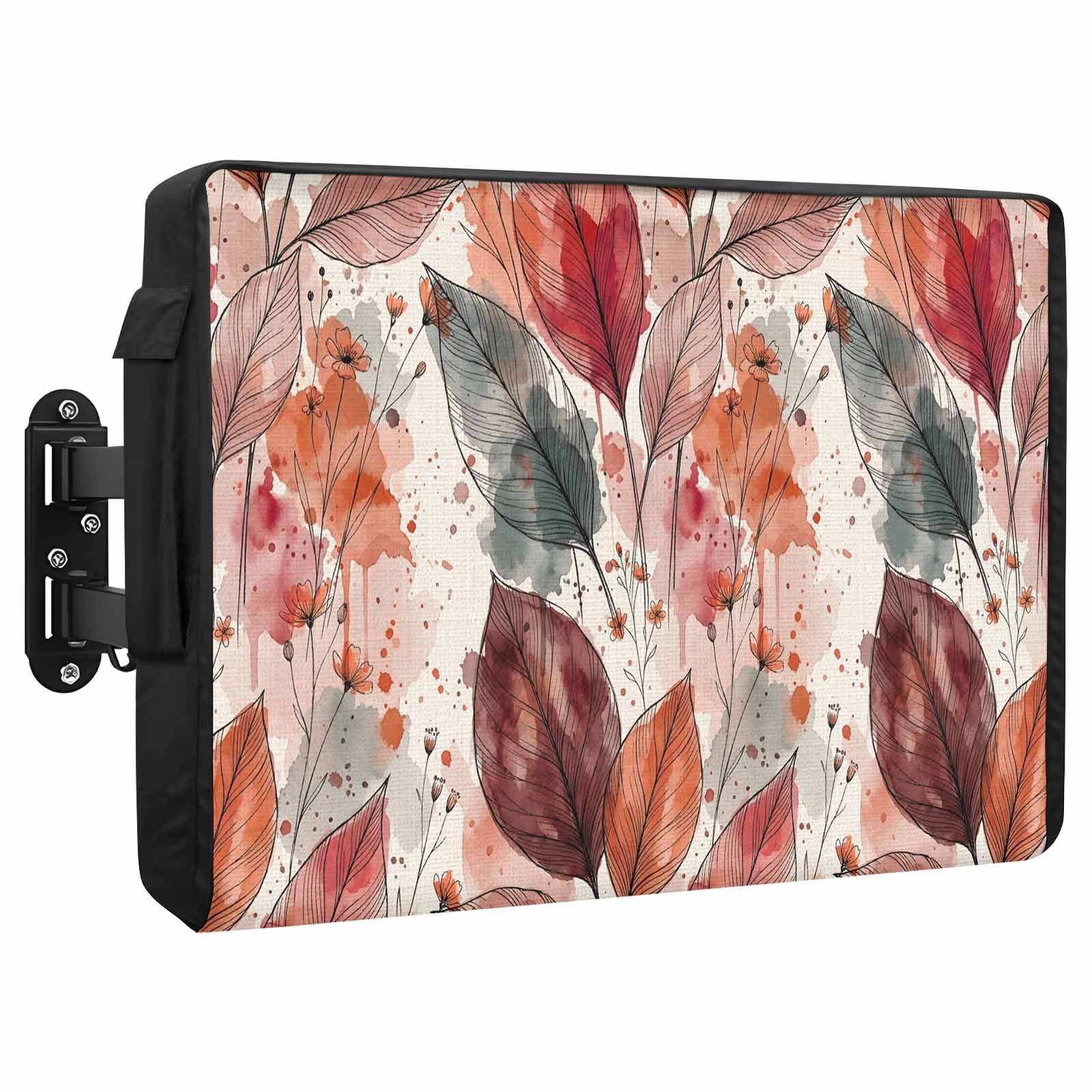 Autumn Leaves Waterproof Outdoor TV Cover, Botanical Rustic Red ...