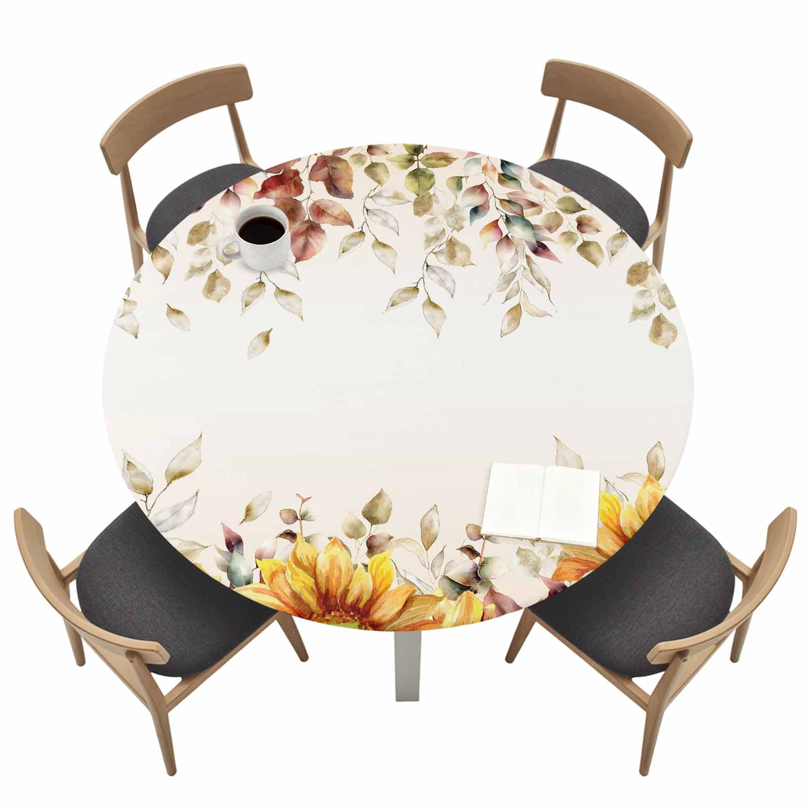 Autumn Leaves Weeping Vine Round Fitted Tablecloth with Elastic Edged ...