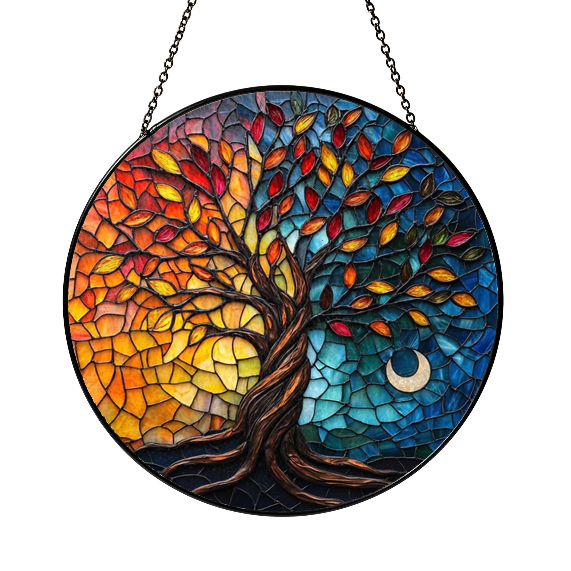 Autumn Leaves Window Hanging Decor, Stained Glass Style Fantasy Nature ...