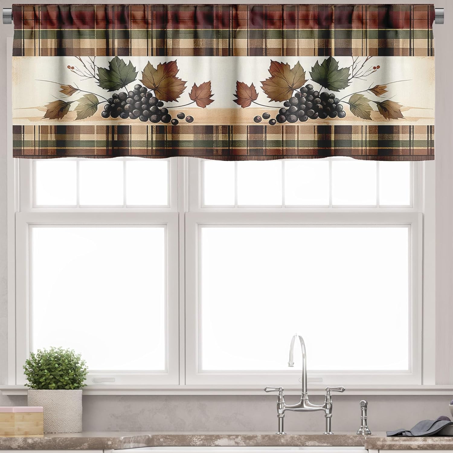 Autumn Leaves Window Valance, Modern Fall Season Leafy Berry Huddle ...
