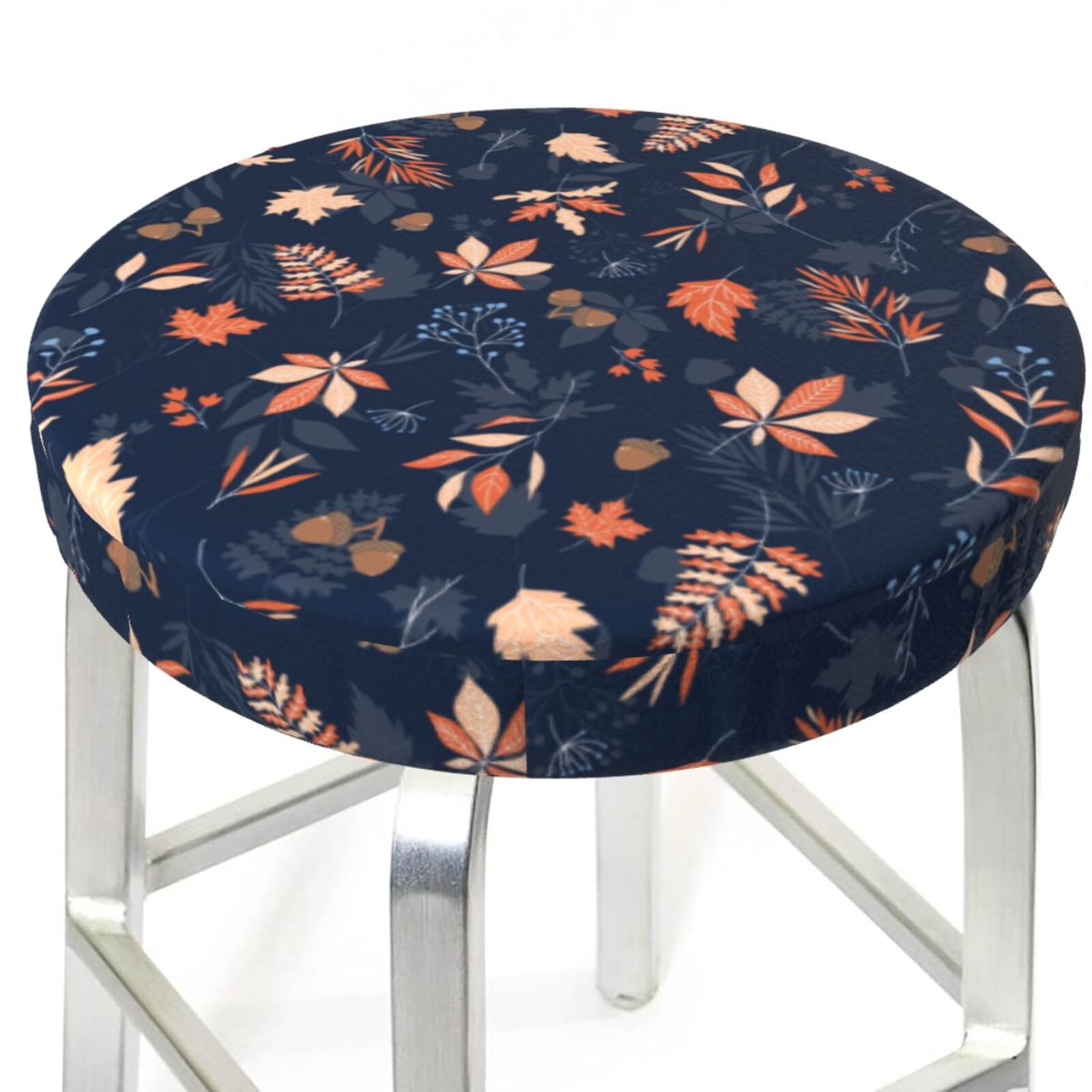 Autumn Leaves With Blue Round Bar Stool Seat Covers, Elastic Round ...