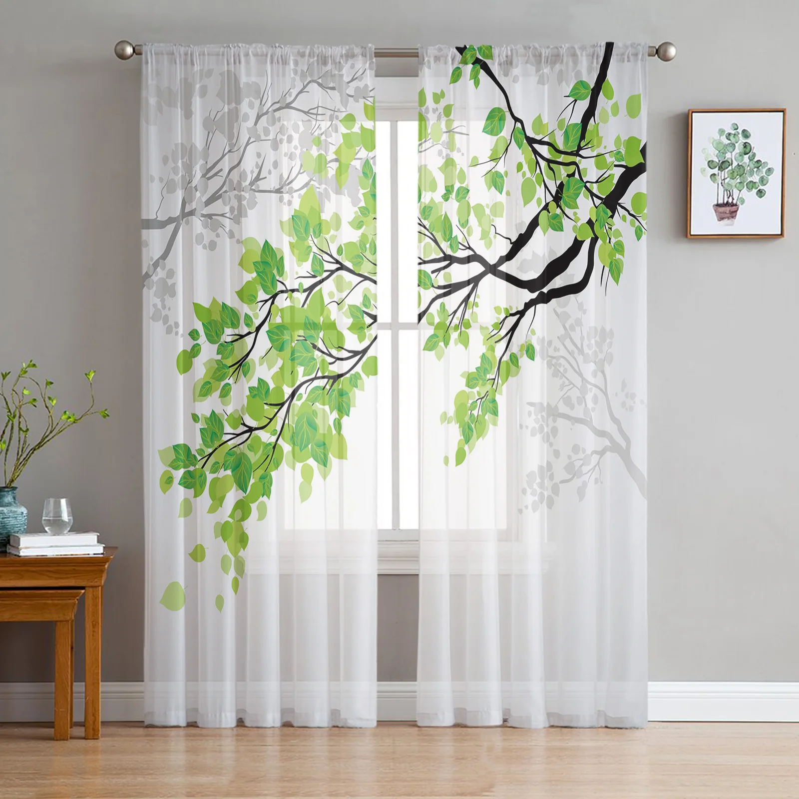 Autumn Leaves Yellow Maple Leaf Tulle Sheer Curtains for Living Room ...