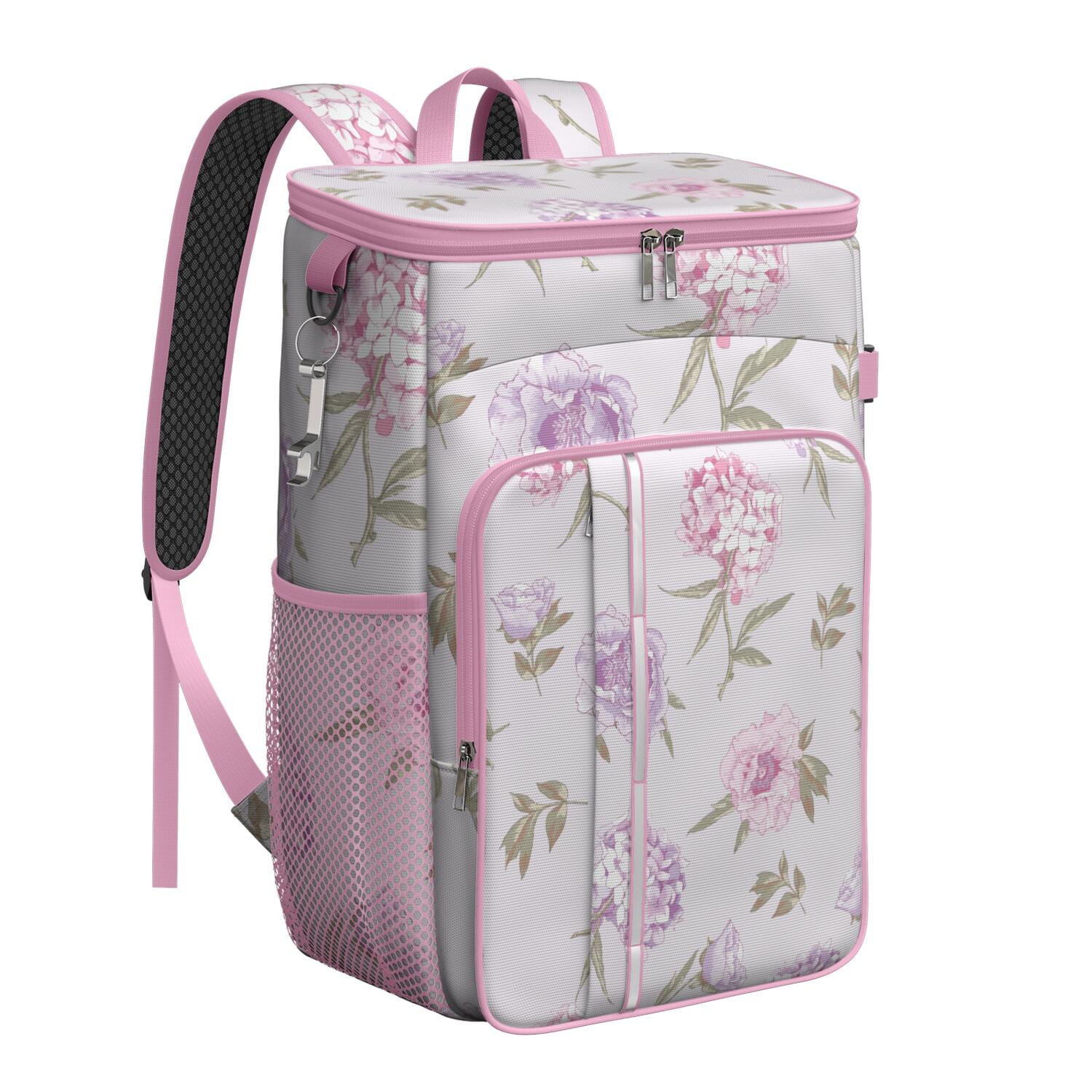 Autumn Leaves and Bloom Pattern Backpack Cooler, Waterproof Floral Lunch Bag with Vintage ...
