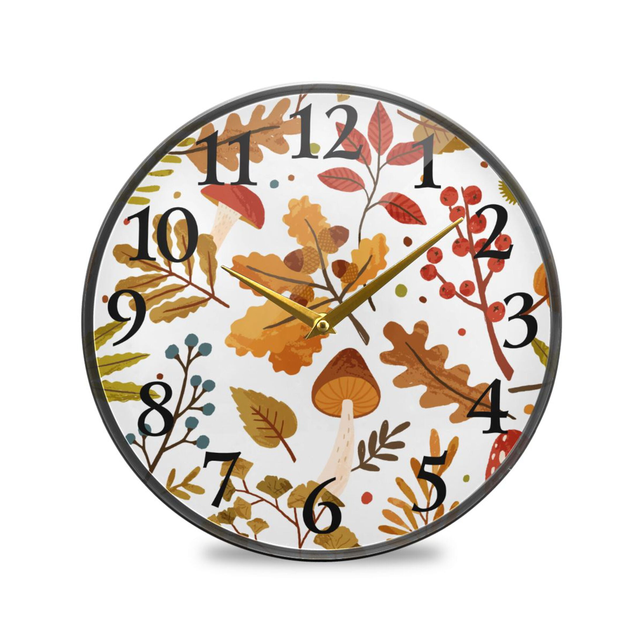 Autumn Leaves and Mushrooms Wall Clocks Battery Operated 11.9 Inch ...