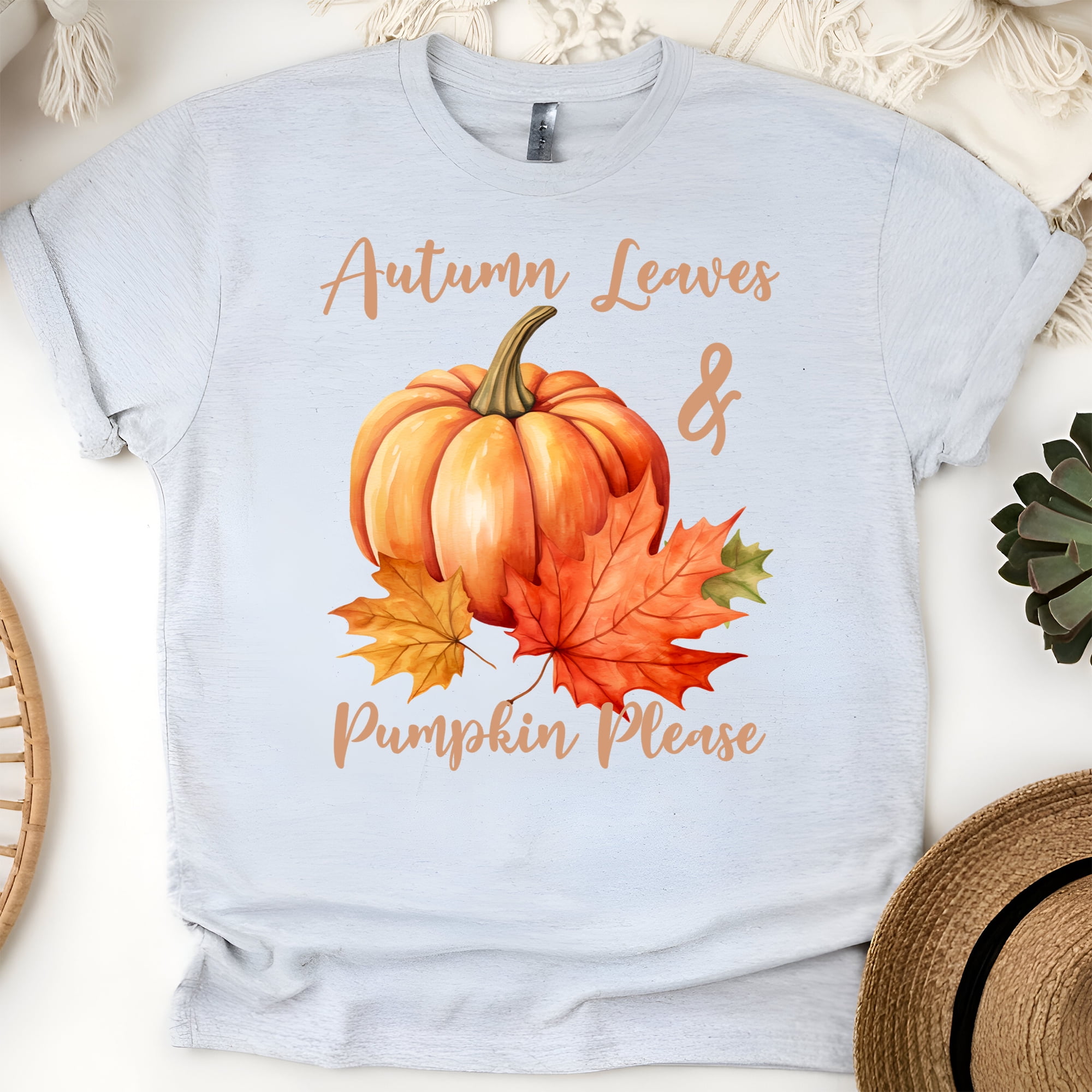 Autumn Leaves and Pumpkin Please Graphic Tee for Women, Fall Season ...