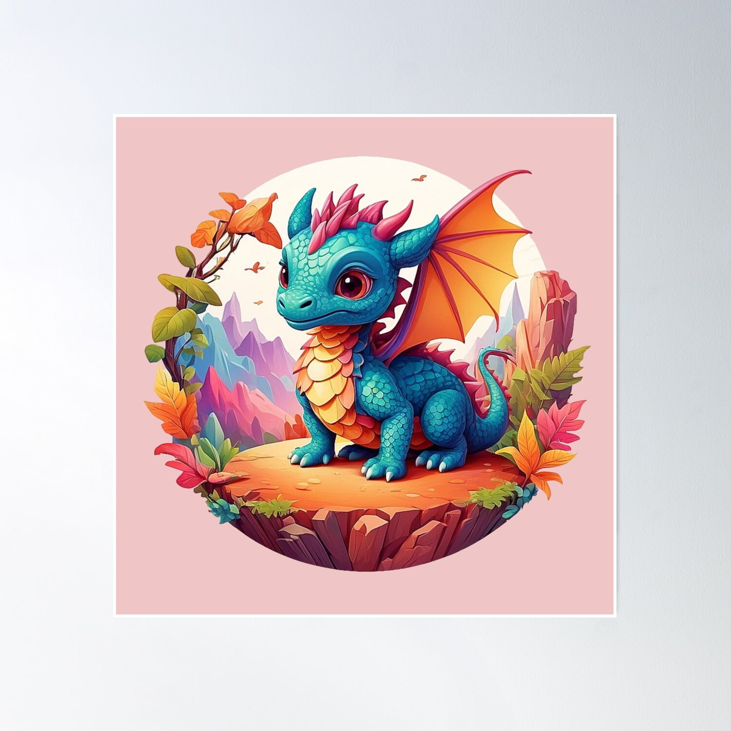 Autumn Magic: Cute Baby Dragon In Colorful Mountain Worlds Poster Wall ...