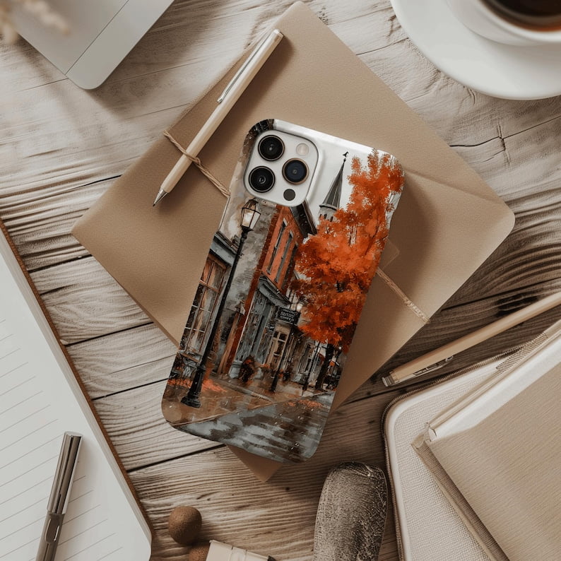Autumn Main Street Cozy Fall Town Watercolor Case for iPhone 17 16 15 ...