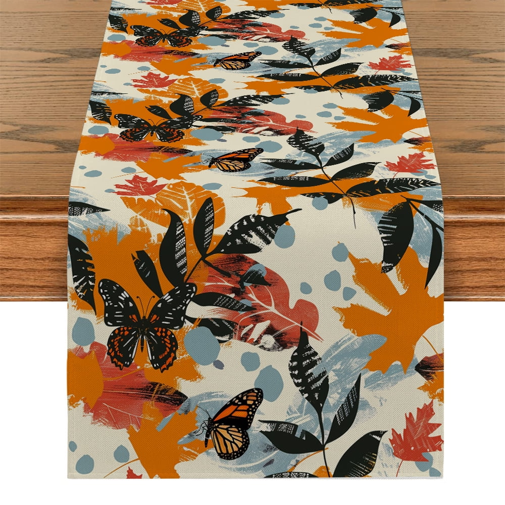 Autumn Maple Butterfly Watercolor Table Runners Dresser Table r ...