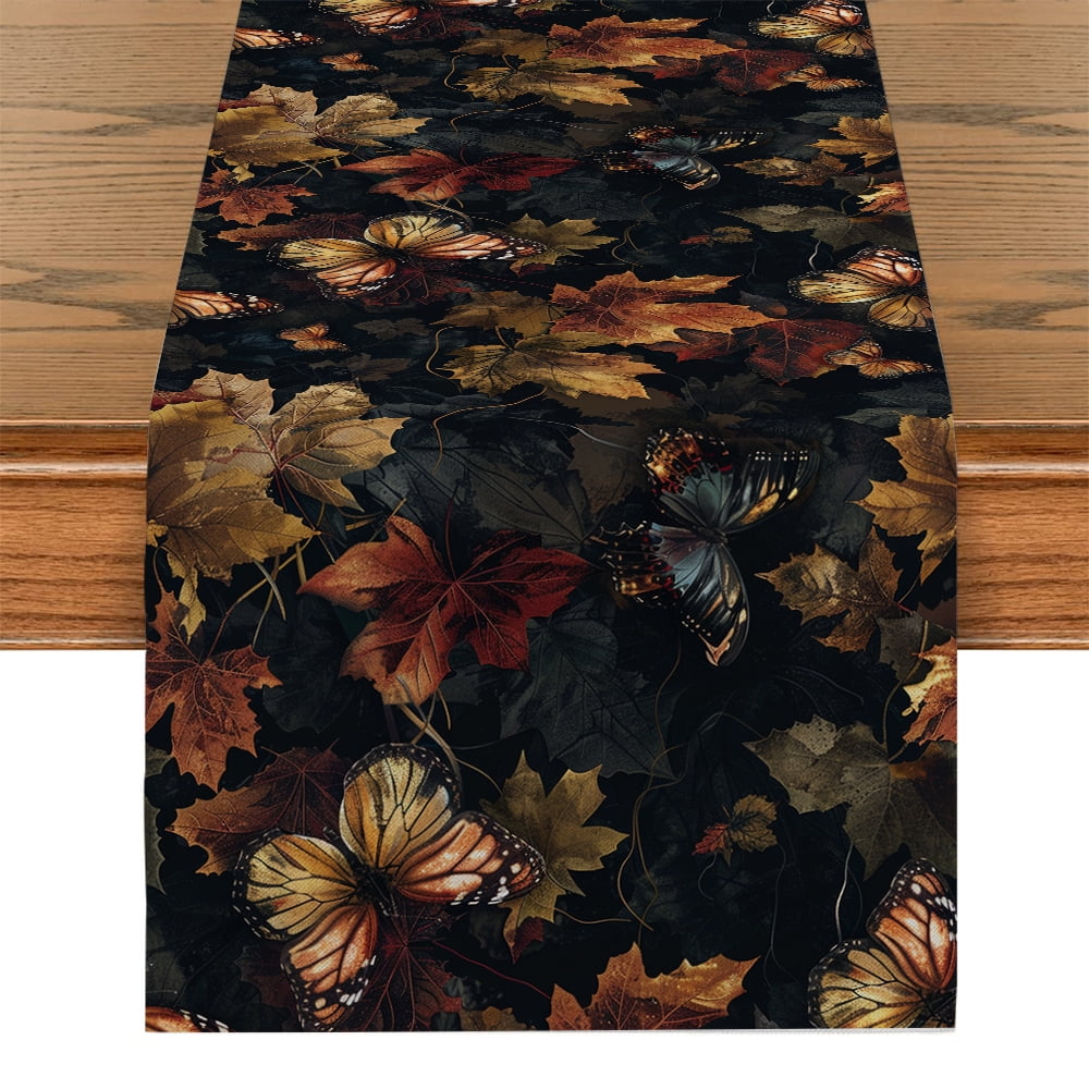 Autumn Maple Butterfly Watercolor Table Runners Dresser Table r ...