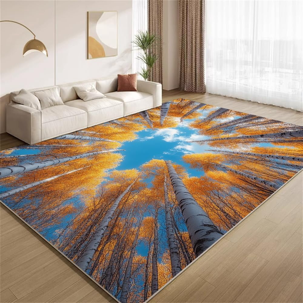 Autumn Maple Forest Area Rugs, Yellow Tree Carpet, Washable Non Slip ...