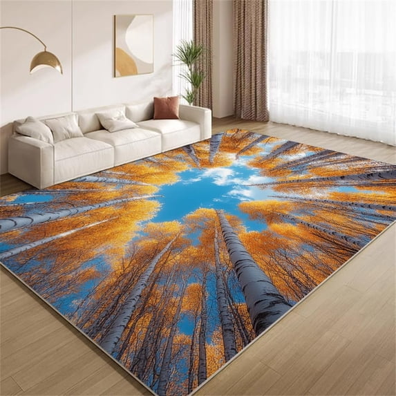 Autumn Maple Forest Area Rugs, Yellow Tree Carpet, Washable Non Slip ...