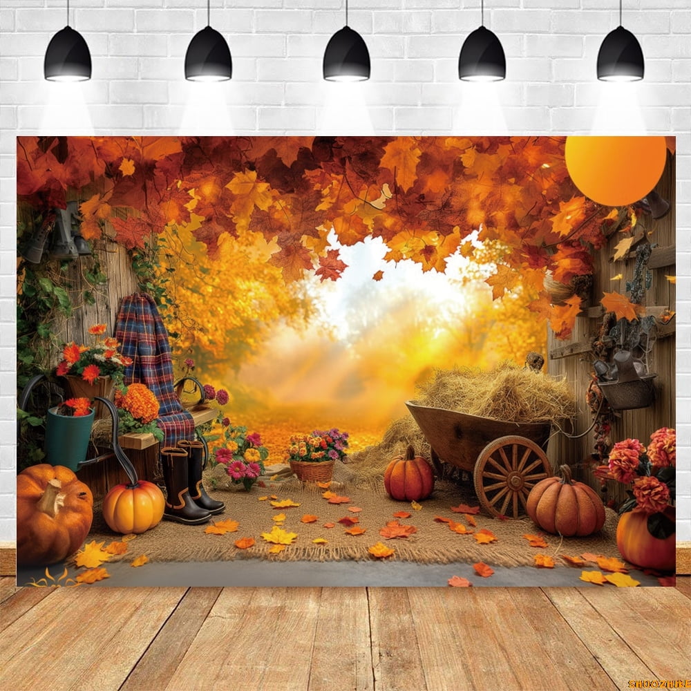 Autumn Maple Forest Pumpkin Backdrop Haystack Fall Field Window Baby ...