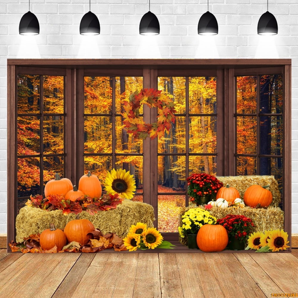 Autumn Maple Forest Pumpkin Backdrop Haystack Fall Field Window Baby ...