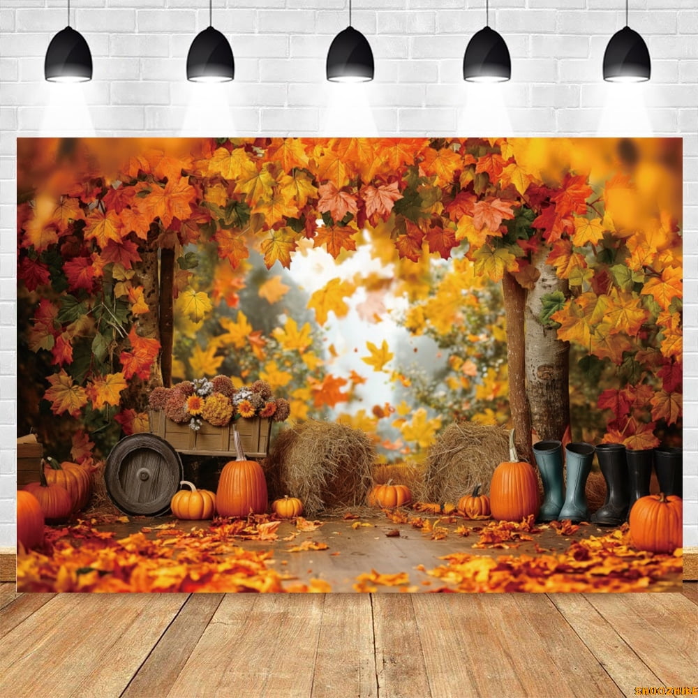 Autumn Maple Forest Pumpkin Backdrop Haystack Fall Field Window Baby ...