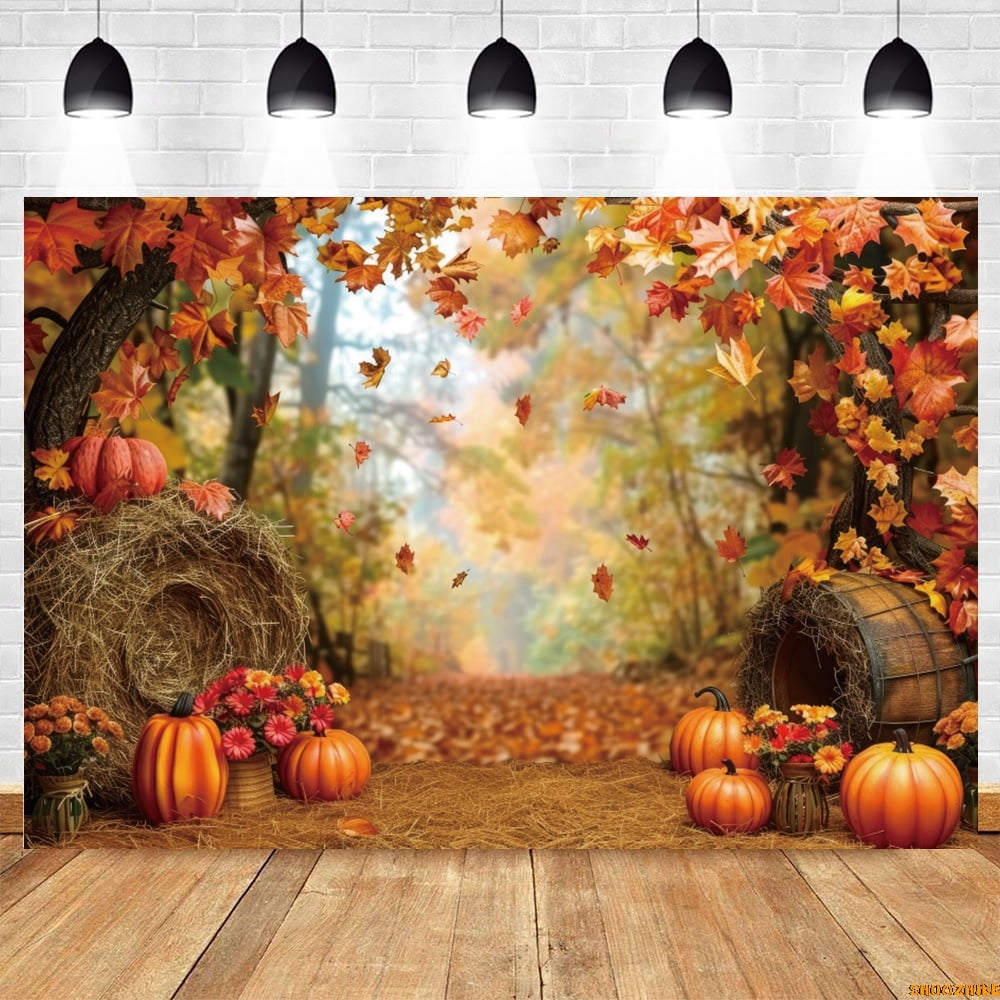 Autumn Maple Forest Pumpkin Backdrop Haystack Fall Field Window Baby ...