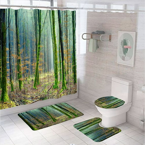 Autumn Maple Forest Shower Curtain Sets Natural Scenery Tree Bathroom ...