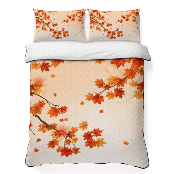 Autumn Maple Leaf 3 Piece Quilt Bedding Set with 2 Pillow Shams ...