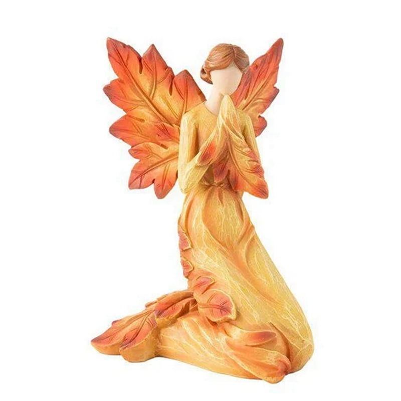 Autumn Maple Leaf Angel Statue Desktop Ornaments Garden Home Office ...