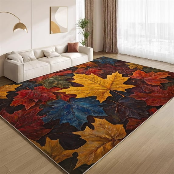 Autumn Maple Leaf Area Rugs, Red Yellow Plant Carpet, Washable Non Slip ...