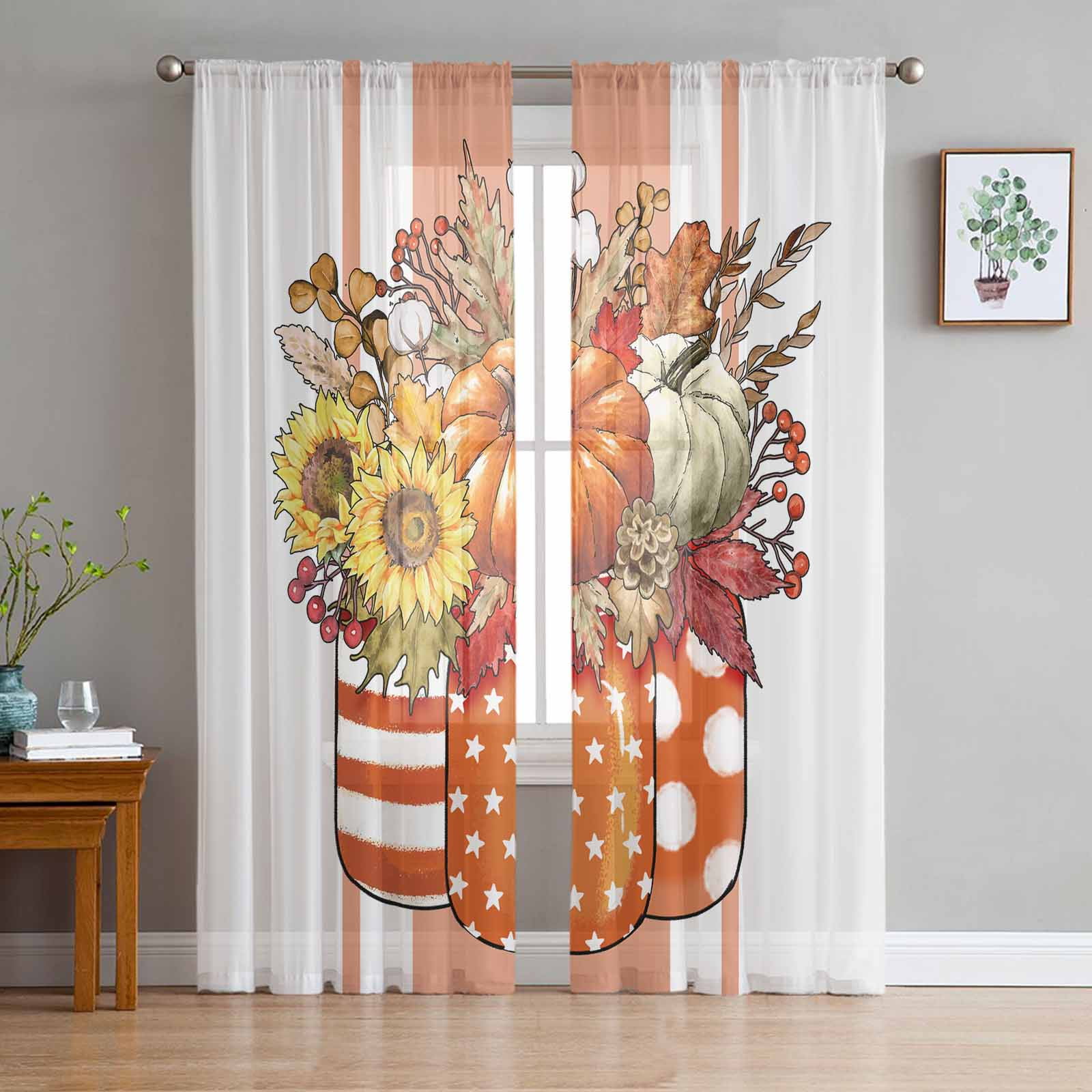 Autumn Maple Leaf Bouquet Sheer Curtain Living Room Drapes Home Bedroom ...