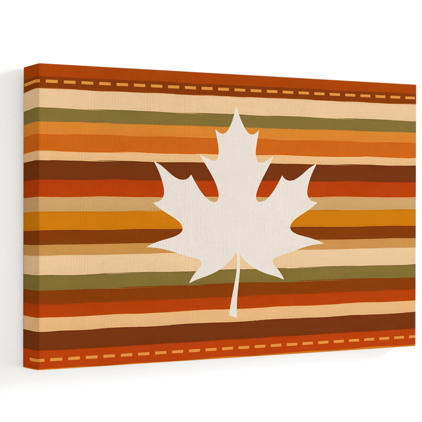 Autumn Maple Leaf Canvas Wall Art, Rustic Minimalist Orange Green ...