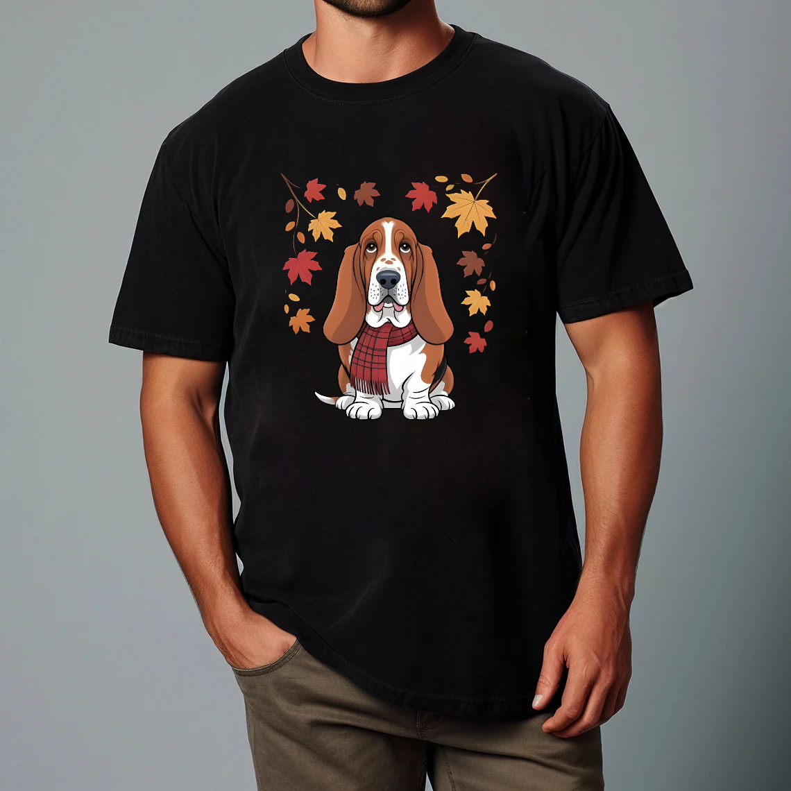 Autumn Maple Leaf Dog Lover Basset Hound Fall Season Gift Art Unisex T ...