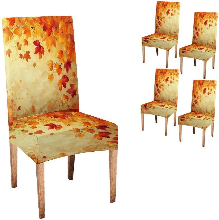 Autumn Maple Leaf Fall Chair Covers for Dining Set of 4 Kitchen Parsons ...