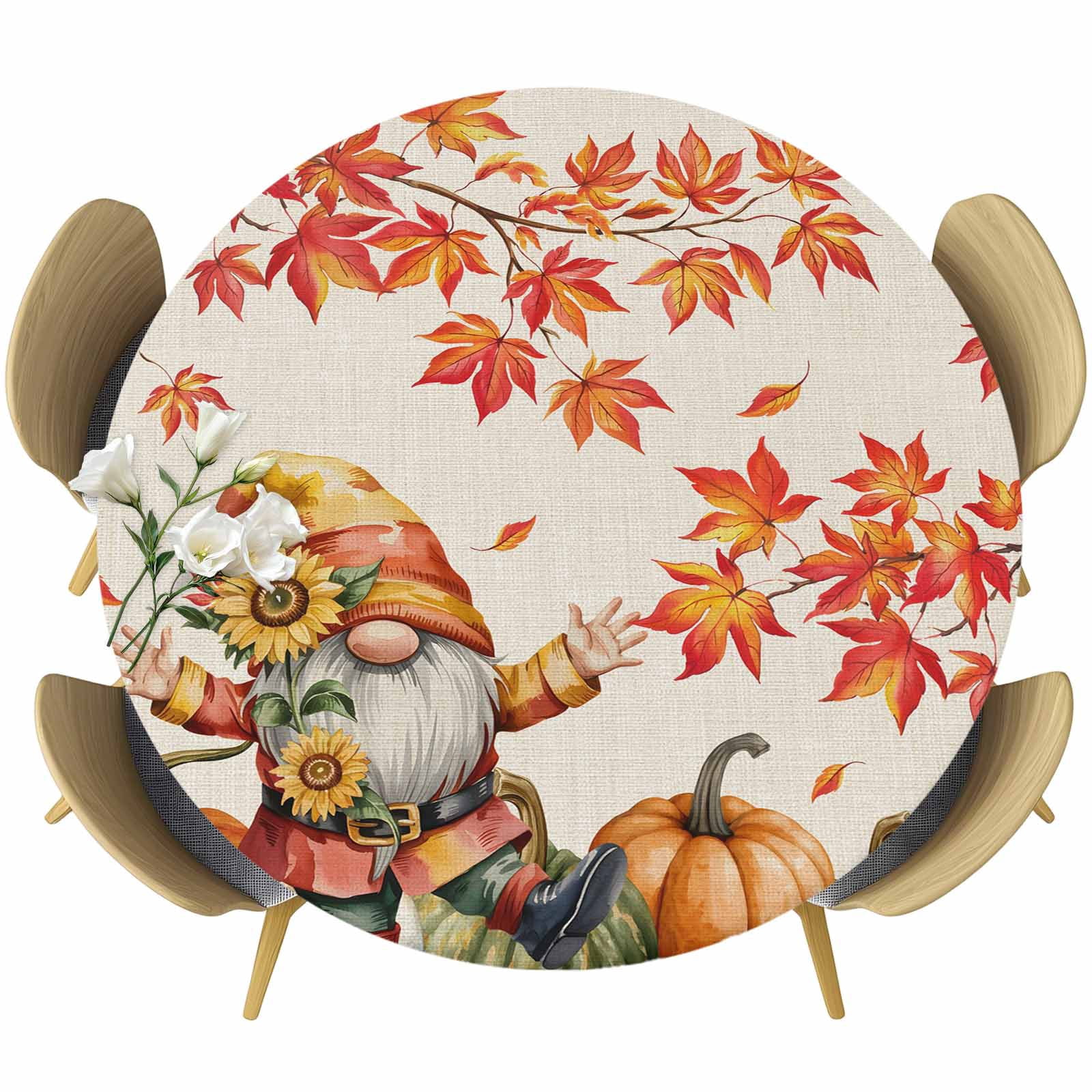 Autumn Maple Leaf Fall Round Tablecloth, Fitted Table Cover with ...