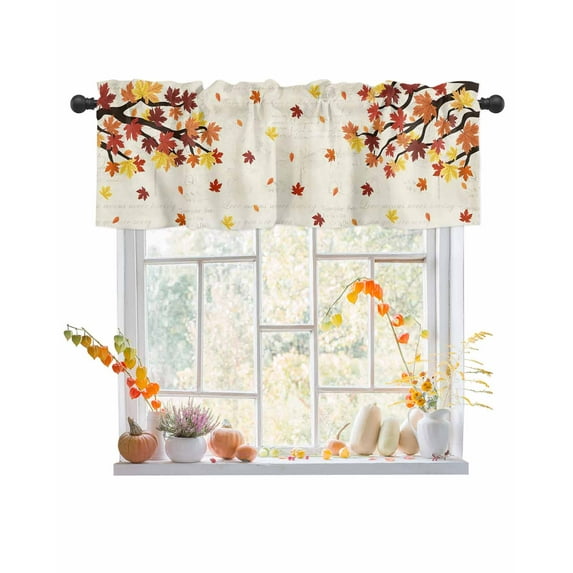 Autumn Maple Leaf Fall Valances for Windows, Rod Pocket Thanksgiving ...