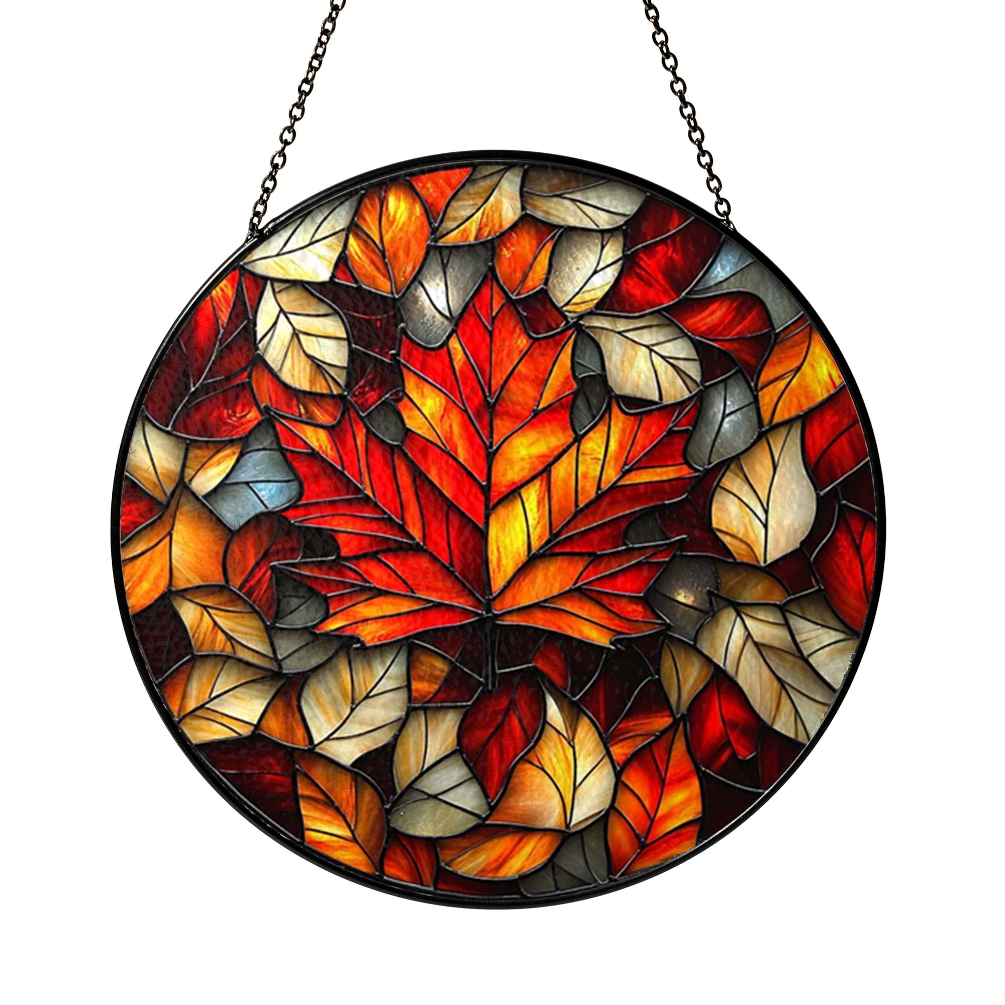 Autumn Maple Leaf Forest Scene Stained Glass Style Window Suncatcher ...