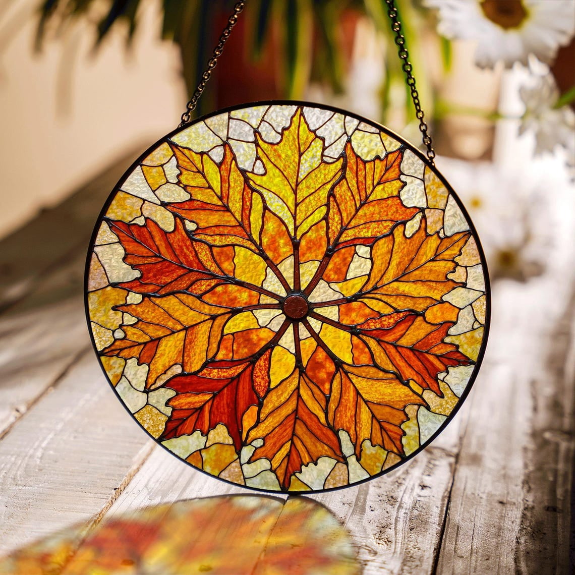 Autumn Maple Leaf Glass Suncatcher, Thanksgiving Mothers Day Gift, 3.5 ...