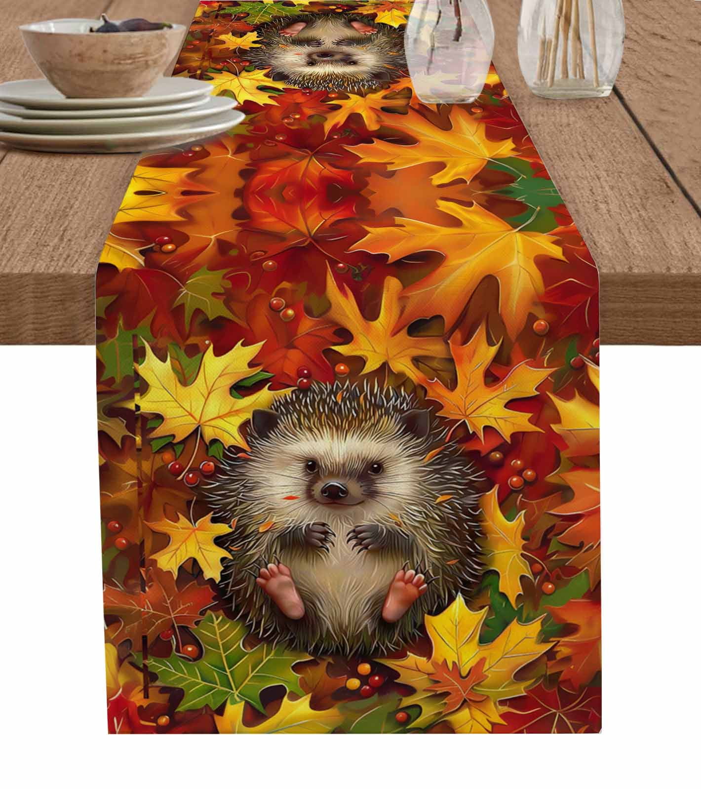 Autumn Maple Leaf Hedgehog Table Runners Dresser Scarf Table r Wedding ...