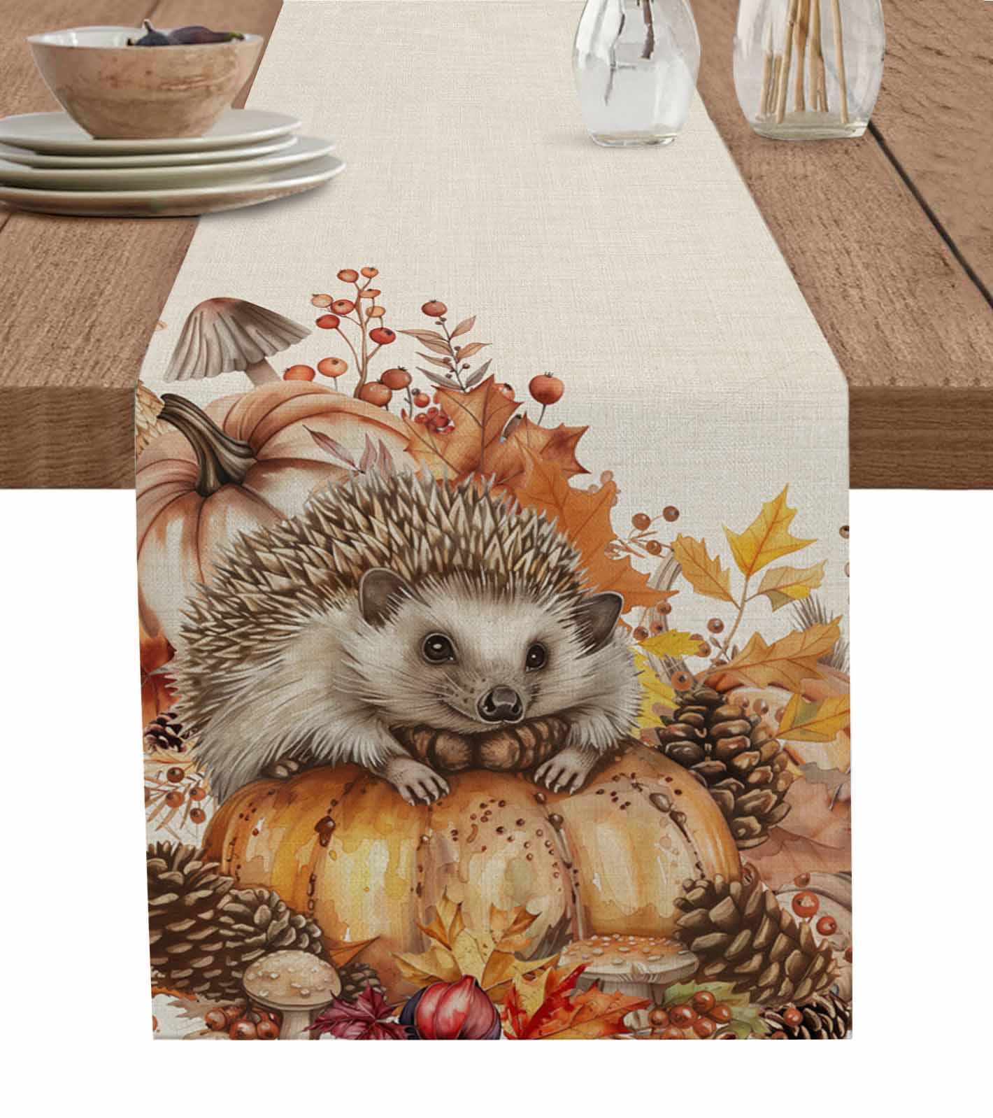 Autumn Maple Leaf Hedgehog Table Runners Holiday Kitchen Table r Cotton ...