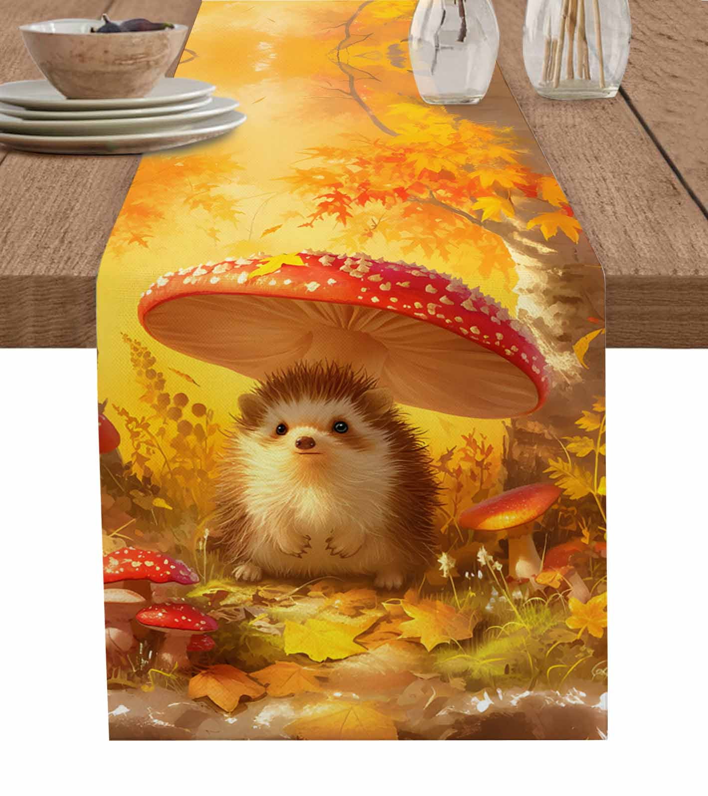 Autumn Maple Leaf Hedgehog Table Runners Holiday Kitchen Table r Cotton ...