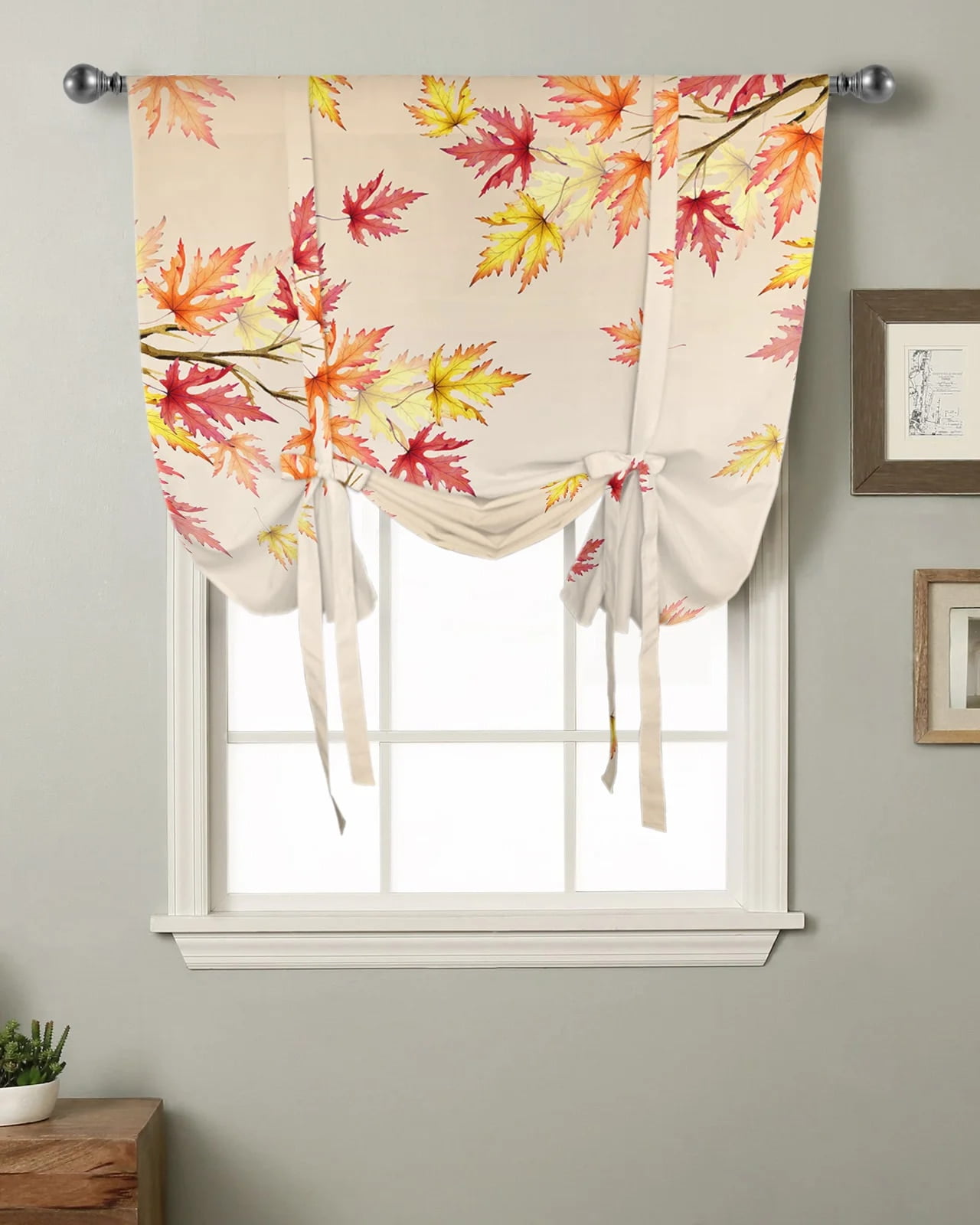 Autumn Maple Leaf Kitchen Short Window Curtain Rod Pocket Curtains Home ...