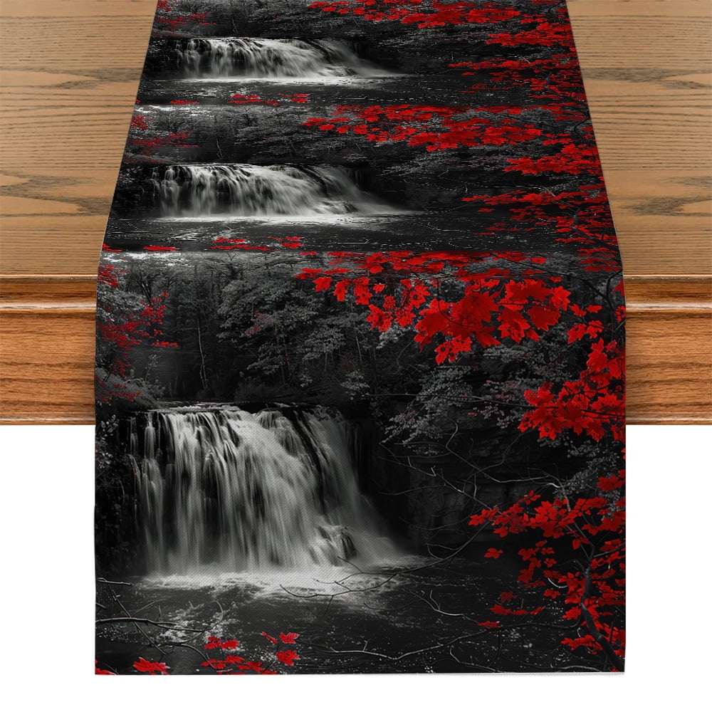 Autumn Maple Leaf Leaf Waterfall Table Runners Kitchen Table ration ...