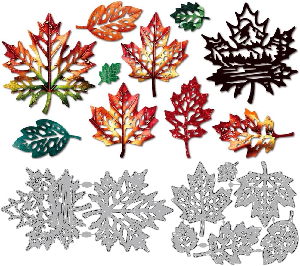 Autumn Maple Leaf Metal Die Cuts Mountain Forest Scenery Cutting Dies ...