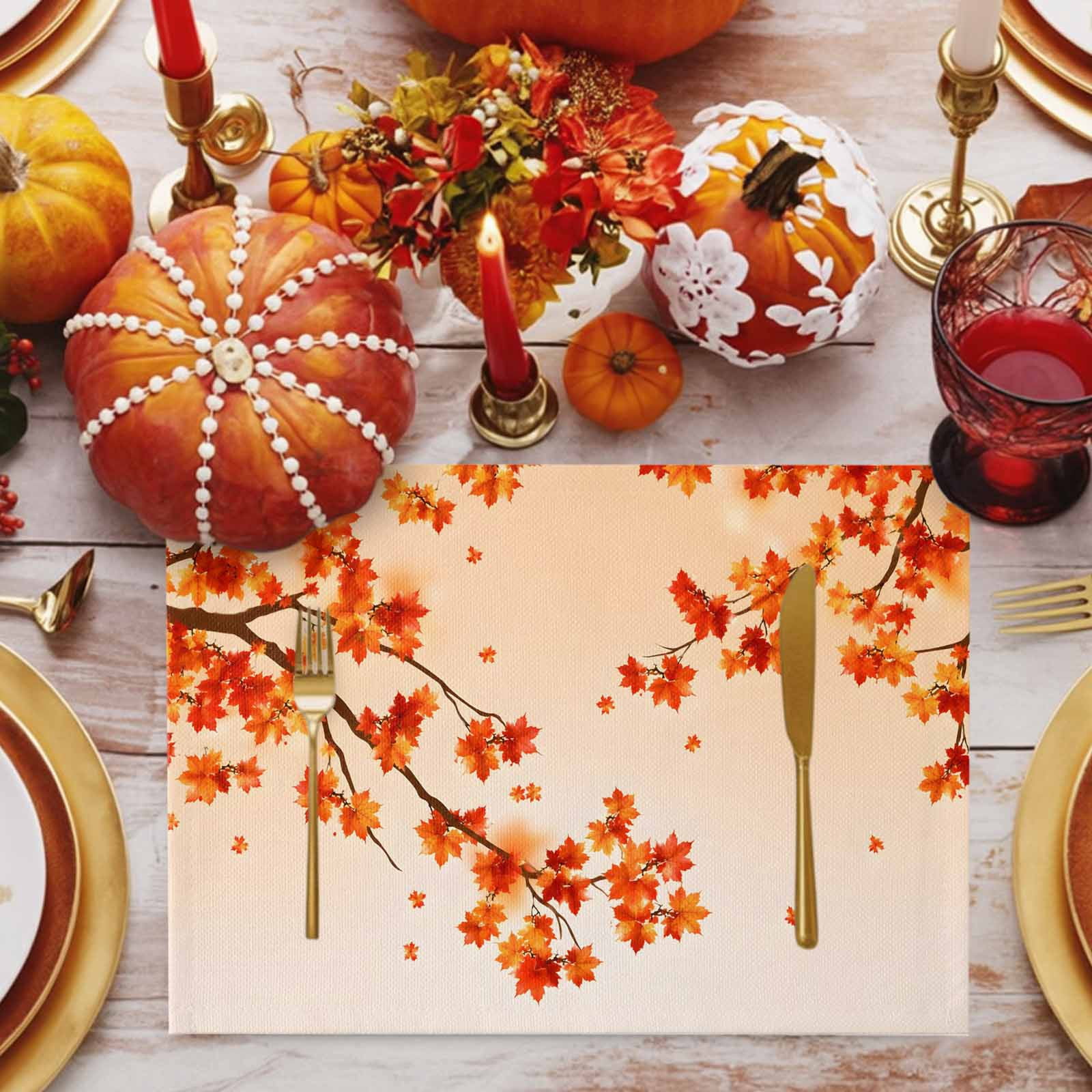 Autumn Maple Leaf Placemats Set of 2, Thanksgiving Fall Leaves Orange ...