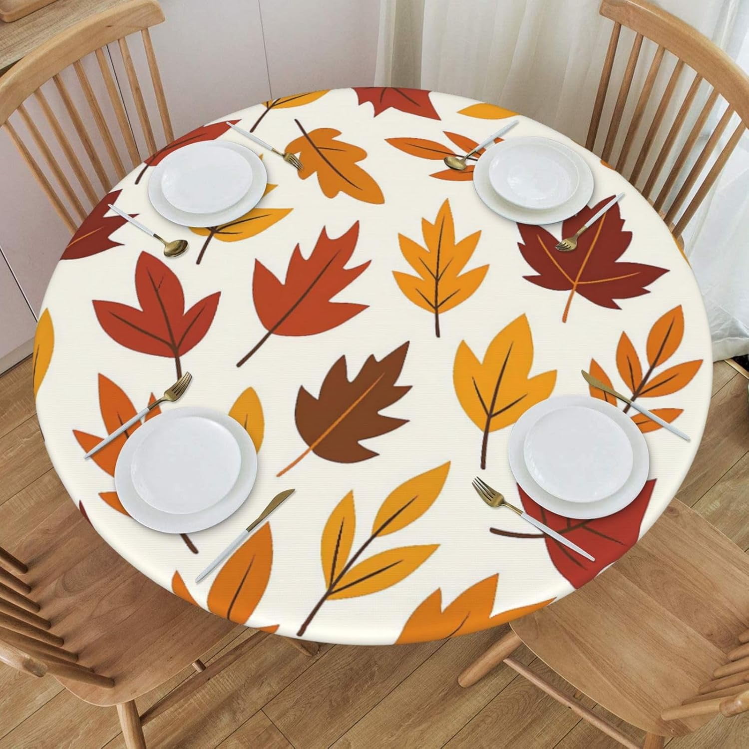 Autumn Maple Leaf Print Round Tablecloth Farmhouse Table Cover with ...