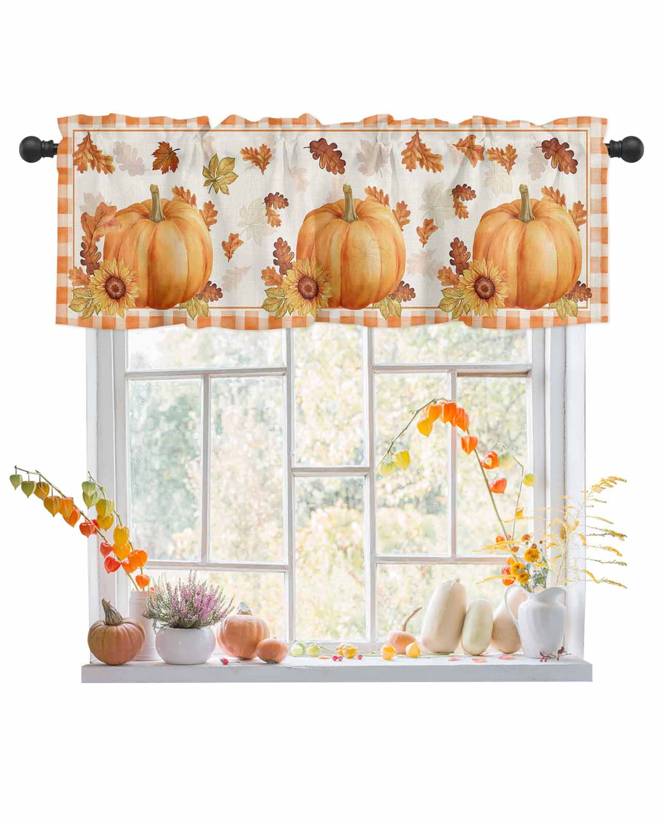 Autumn Maple Leaf Pumpkin Fall Valances for Windows, Thanksgiving ...