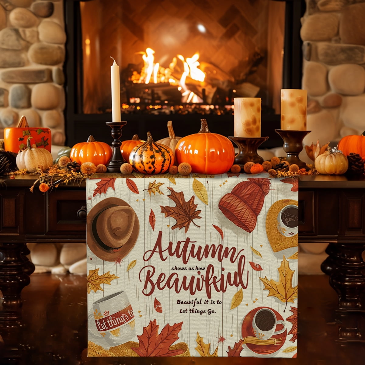 Autumn Maple Leaf Pumpkin Table Runner Rustic Dining Table rations ...