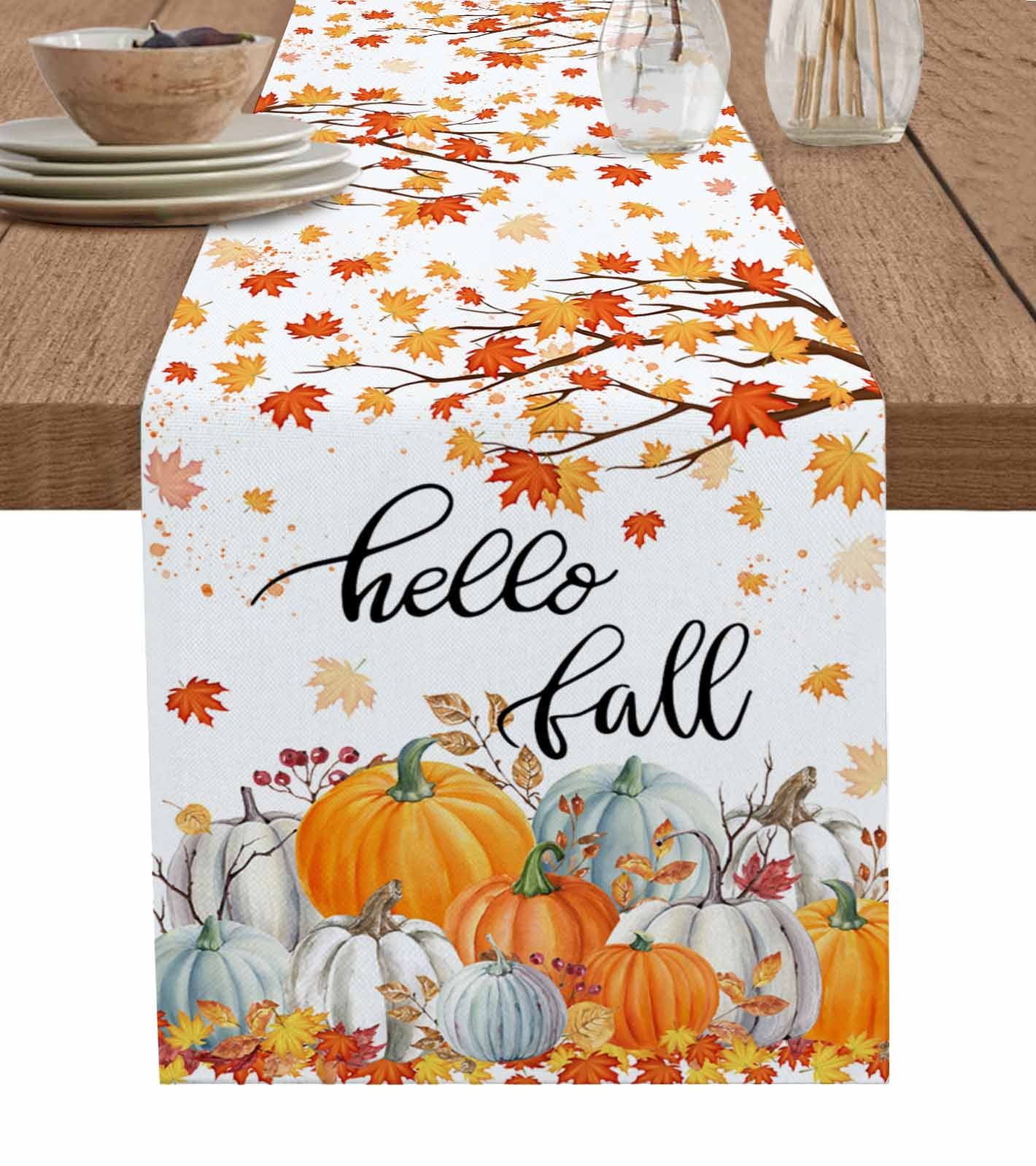 Autumn Maple Leaf Pumpkin Table Runners Dresser Scarf Table r Holiday ...