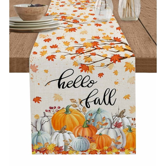 Autumn Maple Leaf Pumpkin Table Runners Holiday Kitchen Table r Cotton ...