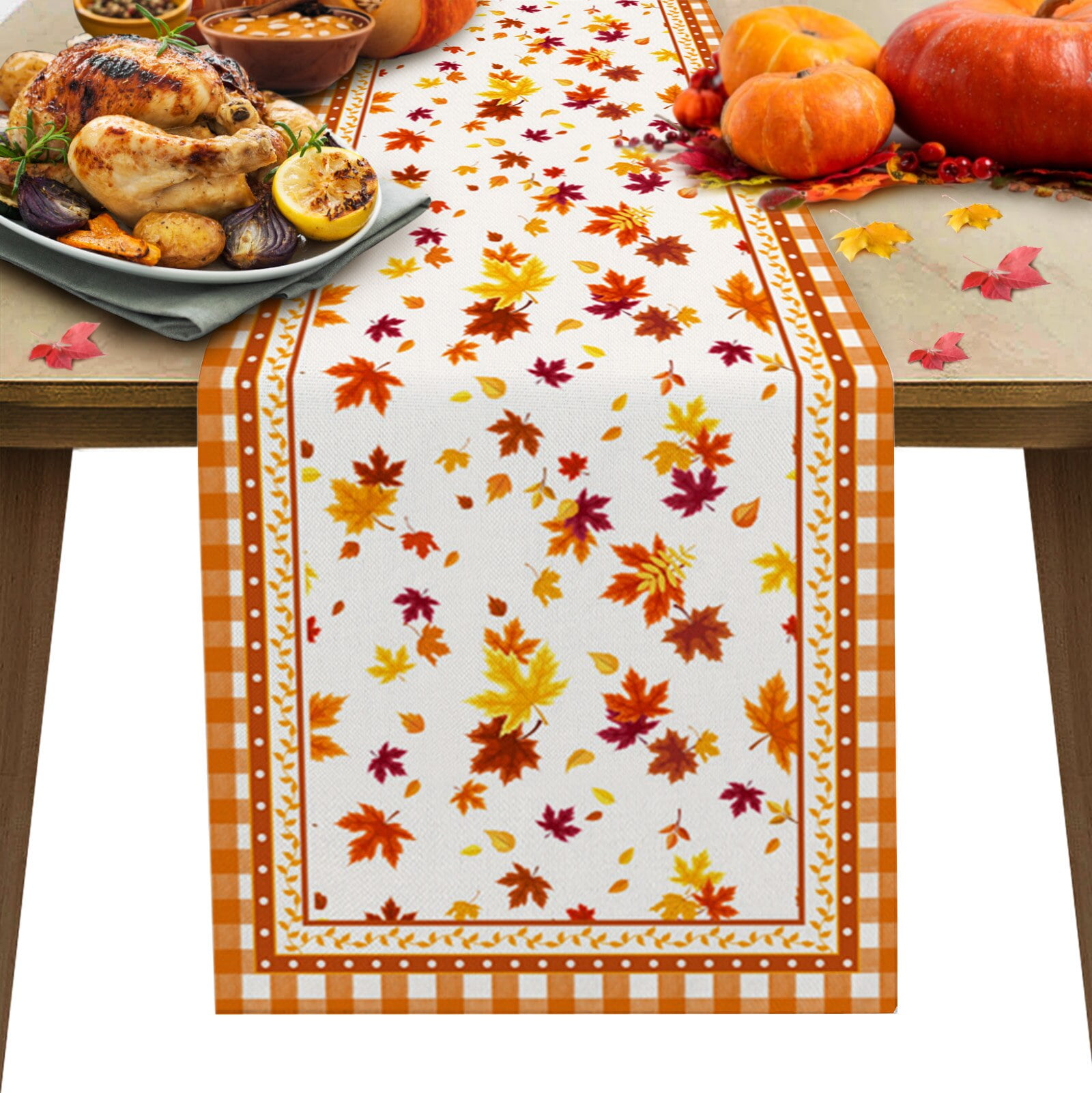 Autumn Maple Leaf Red Retro Table Runner Coffee Table TV Counter Table ...
