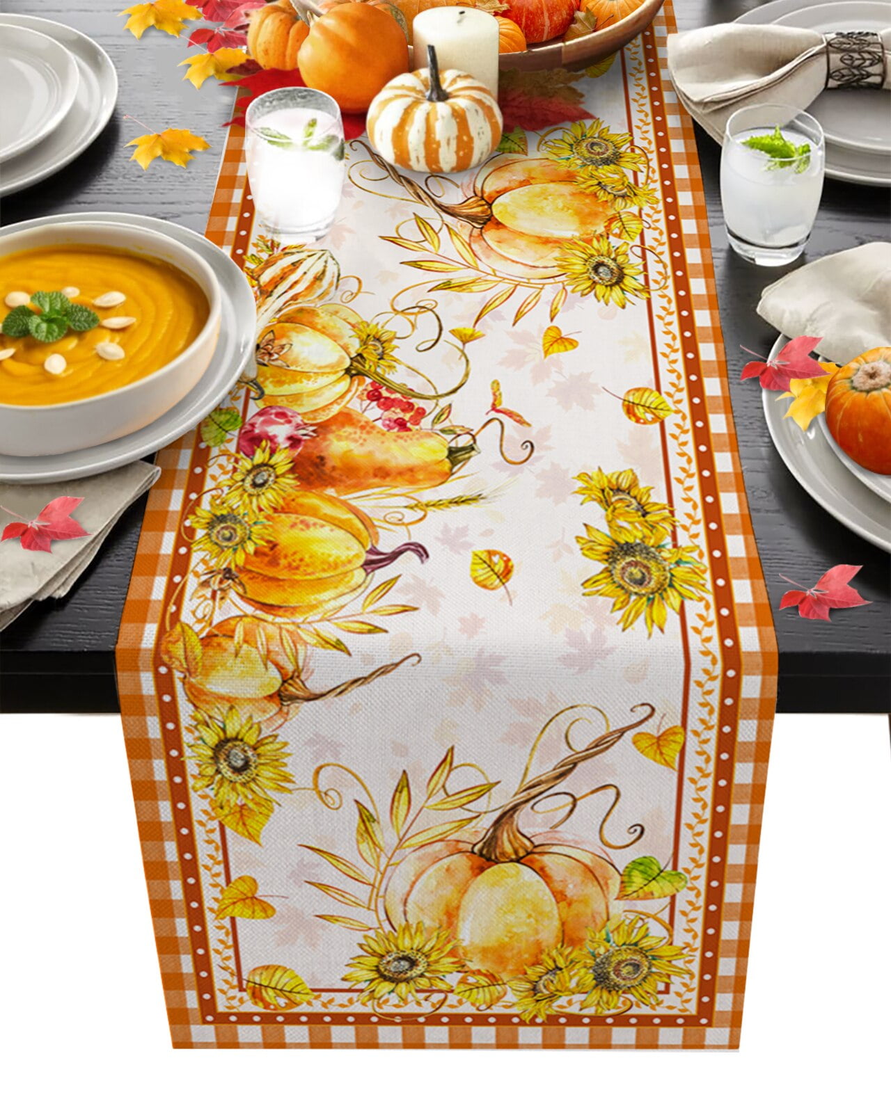 Autumn Maple Leaf Red Retro Table Runner Coffee Table TV Counter Table ...