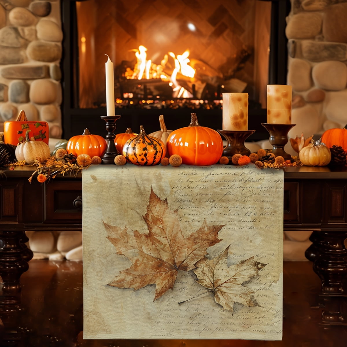 Autumn Maple Leaf Retro Text Table Runner Wedding ration Cloth Dining r ...